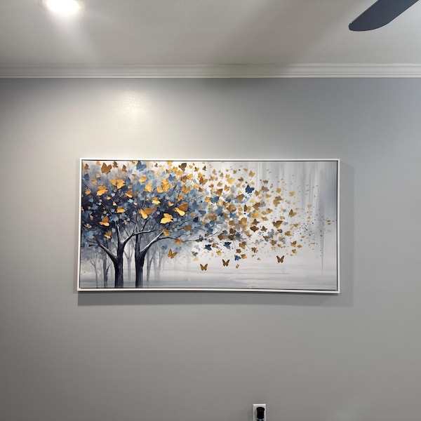 A Touch of Blue in a Golden Grove: Nature Inspired Wall Art | Abstract ...