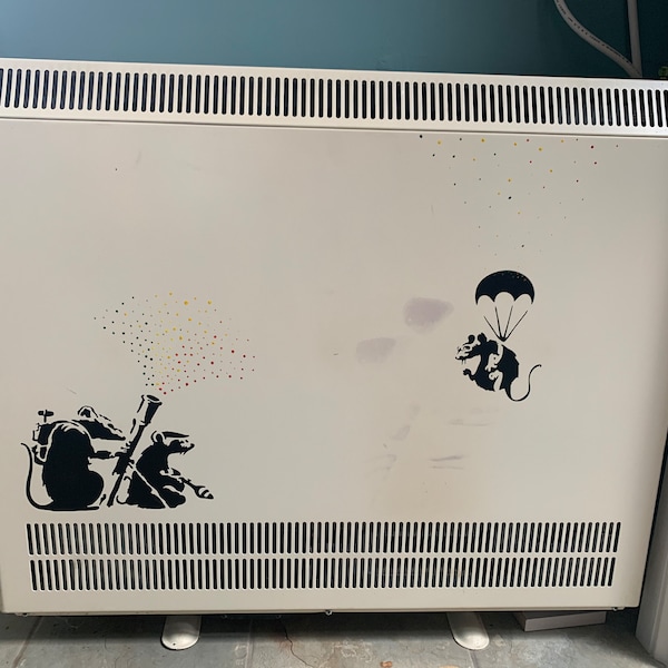 Banksy Parachute Rat Skirting Board Vinyl Sticker Black Wall Decal ...