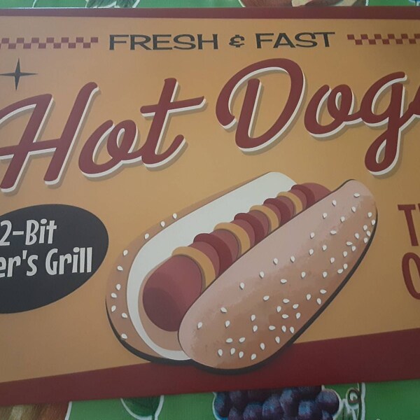 Hot Dog Sign, Vintage Hot Dog Sign, Hot Dogs, Moms Kitchen, Kitchen ...