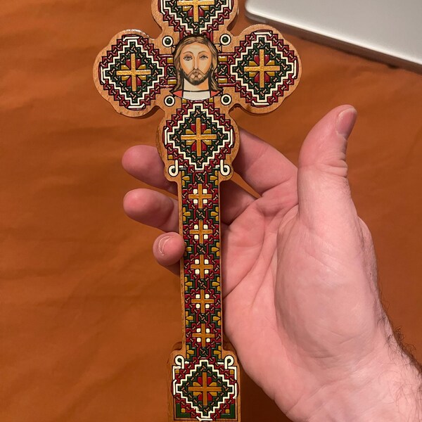 8in | Coptic Orthodox "iota COPTIC Art" Wooden Hand-made | Hand Painted Hand Cross (1) - Etsy