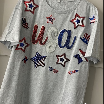 USA Sequin Patch, Silver Glitter Backing, Iron On, Diy, USA Patch - Etsy