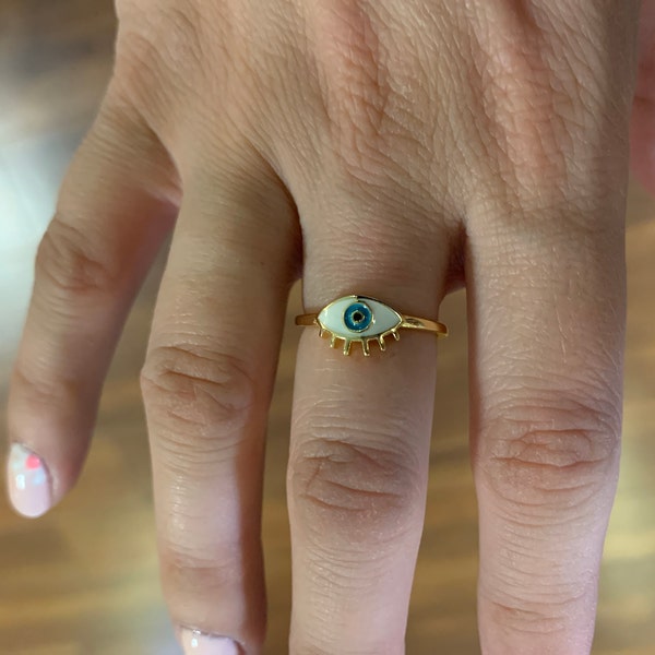 Gold Evil Eye Adjustable Ring, Minimalist Evil Eye Ring, Dainty Minimalist Everyday Jewelry ...