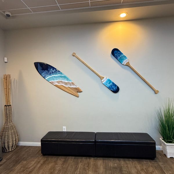 Wood Live Edge Floating Shelves With Ocean Waves Coastal Beachy Room ...