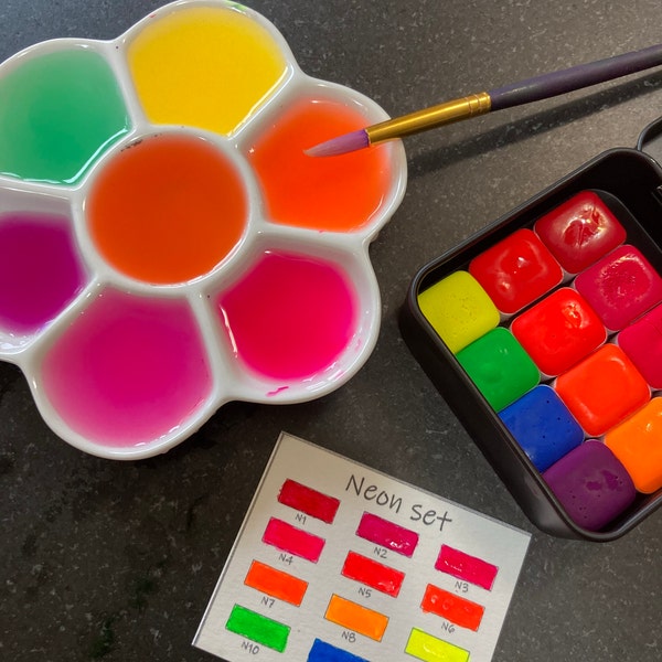 Neon Set Handmade Watercolor Paints Half Pans in Tin Case - Etsy