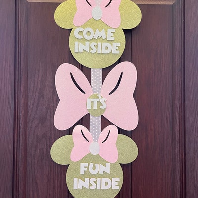 Minnie Mouse Door Sign,minnie Mouse Birthday,pink and Gold Minnie Mouse ...
