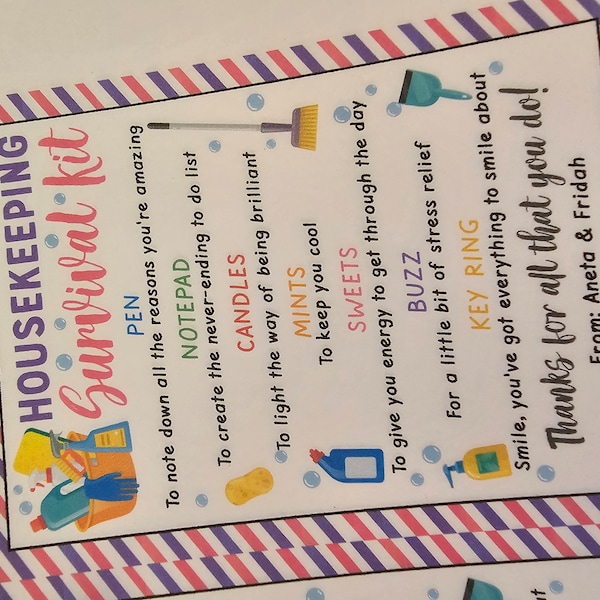 Housekeeper Survival Kit Gift Tags Editable Template, Housekeeping ...
