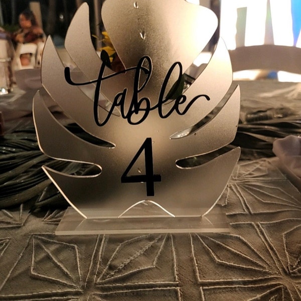 Monstera Leaf Table Number • Tropical Table Number • Hand Lettered ...