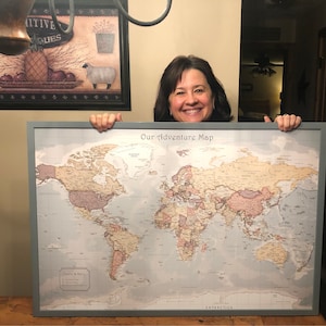 Personalized Travel Map Push Pin World Map Framed Large | Etsy