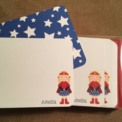 Superhero Girl Stationery, Superhero Girl Note Cards, Personalized Flat ...