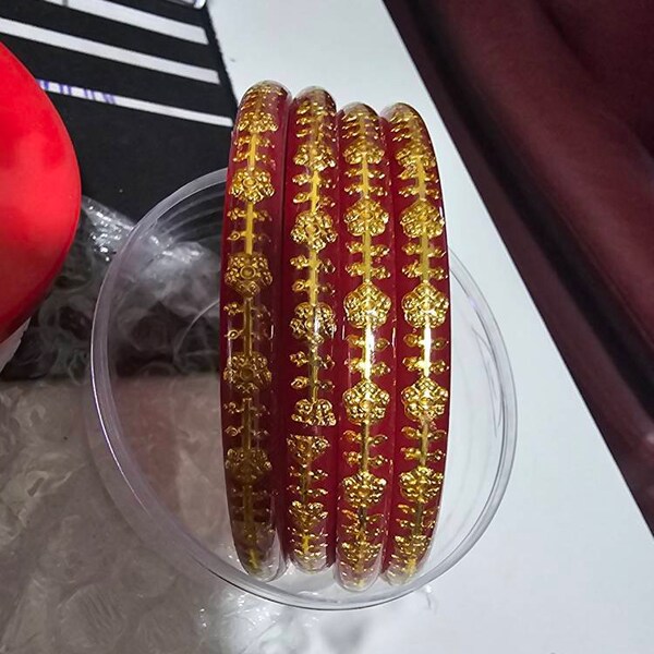 Gold Polish Indian Bangles Set, 22k Gold Plated Bangles, Traditional Indian, Gift for Her ...