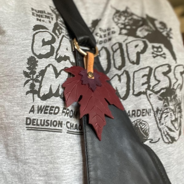 Merlot Fall MAPLE Leaf Purse Charm, Genuine Leather Bag Charm, Autumn ...