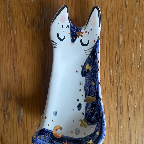 Moon Phases Cat Figurine, Celestial Cat Art, Galaxy Cat Sculpture ...