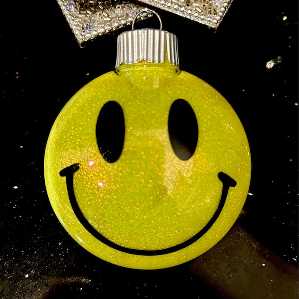 Smile Face Ornament, Groovy Retro Ornament, Smile, Holographic ...