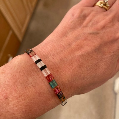 Norah Tila Stack Bracelets BOHO Glass Tile Stretchy Bracelet Trendy ...