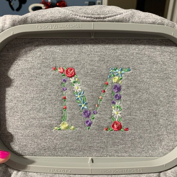 Machine Embroidery LETTER M Uppercase 3"/7,5 Cm Dainty Floral Font ...