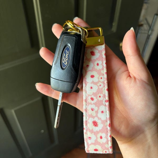 Pink Boho Wristlet Keychain, Gold Key Fob Wristlet, Keychain Wristlet ...