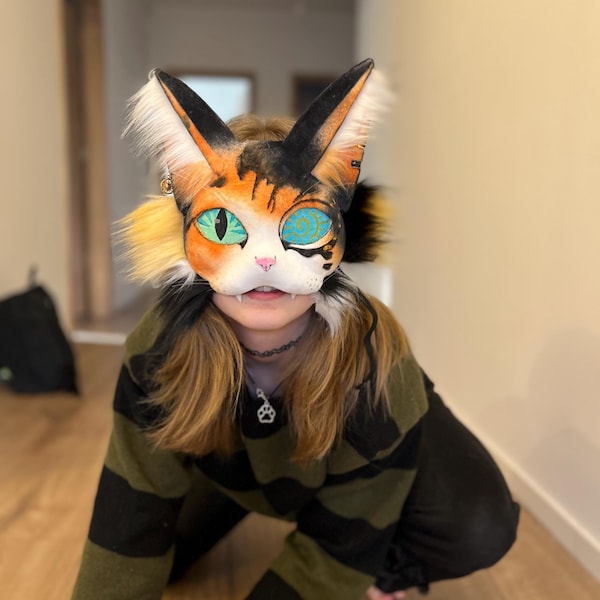 Calico Tri Color Cat Mask Paws and Tail Set | Handmade Realistic Faux ...