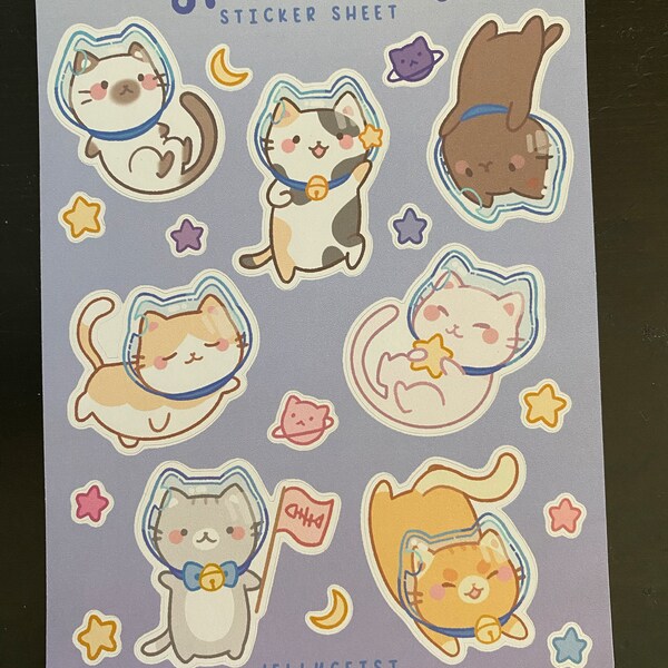Space Cats Sticker Sheet Cute for Planners Bullet Journal Notebook or ...