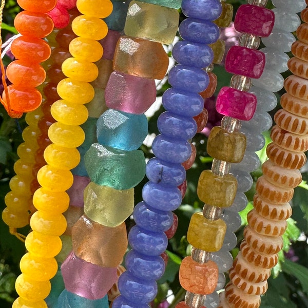 48 Java Recycled Glass Beads - Candy Mix - Faceted Glass Beads - Sea ...