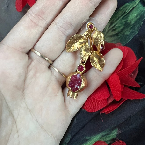 Pomegranate Design Earrings,turkish Jewellery,handmade Earrigns,gold ...