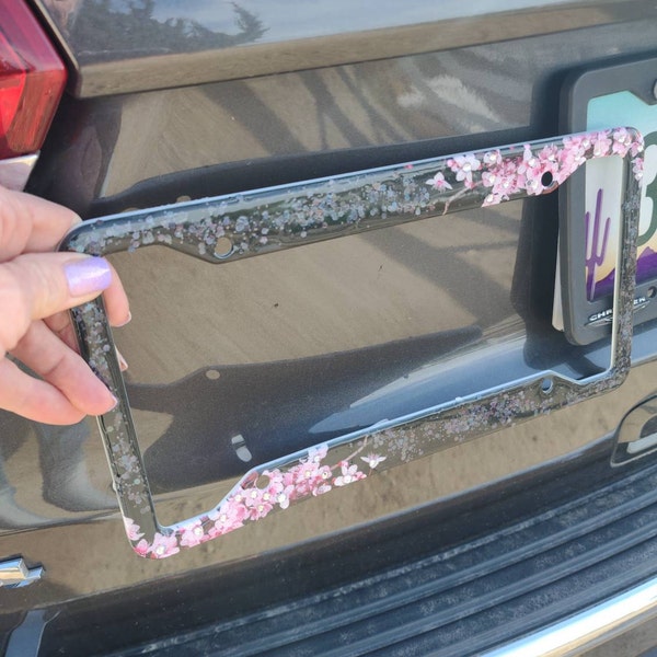 Bling Cherry Blossom License Plate Frame Pink and Black License Plate ...