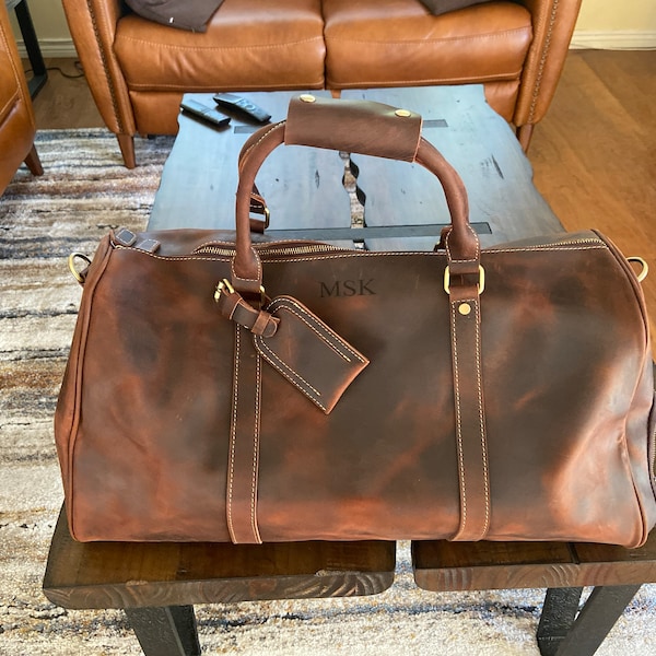 Personalisierte Ledertasche aus Leder: Reisegepäck mit Schuhfach ...