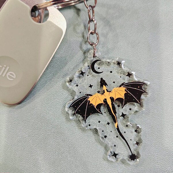 Black and Gold Glitter Dragons Fourth Wing Inspired Acrylic Keychain ...