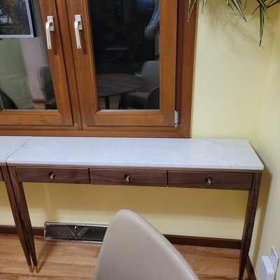 Mid Century Walnut Office Desk With Two Solid Walnut Drawers, Home ...