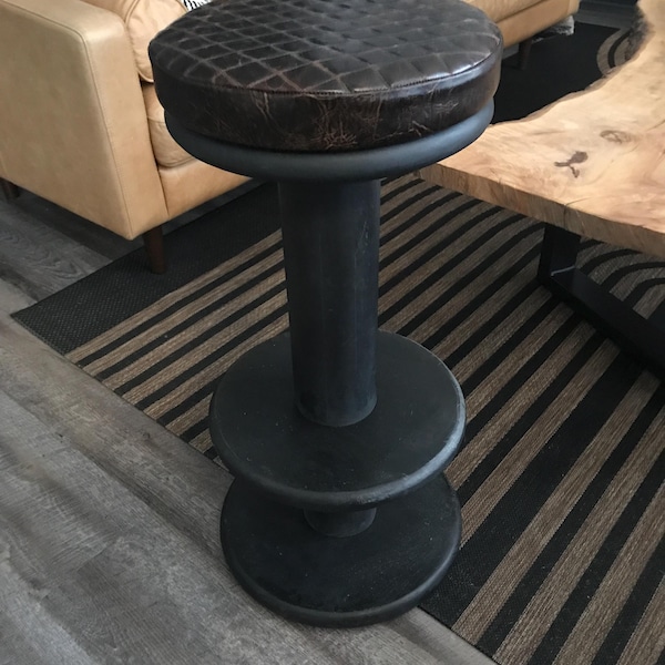 Handmade Genuine Leather Round Bar Stool / Counter Stool Replacement ...