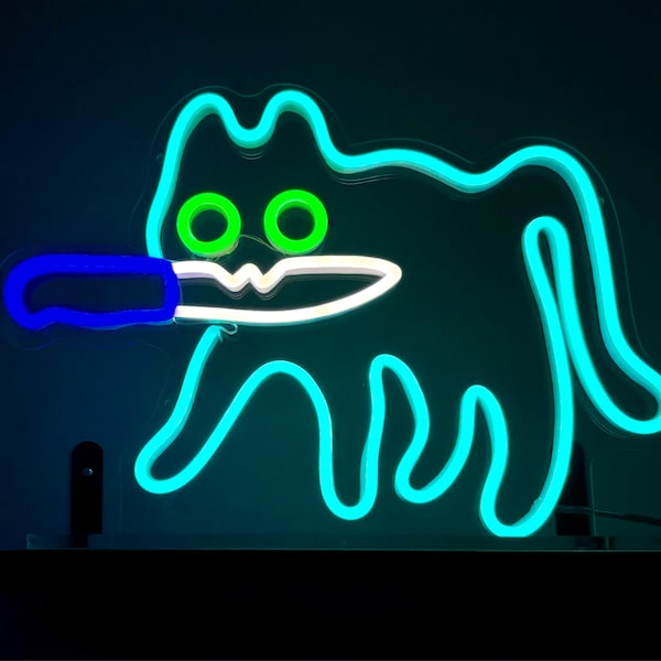 Sneaky Cat Neon Sign, Fun LED Lights on a Stand, Gift for Partner or ...