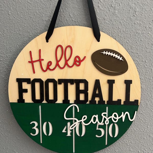 Hello Football Season Sign, Digital Download, Round Door Hanger Svg ...