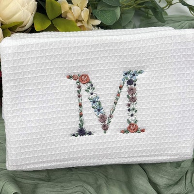Machine Embroidery LETTER M Uppercase 15cm/6tall Dainty Floral Font 8x8 ...