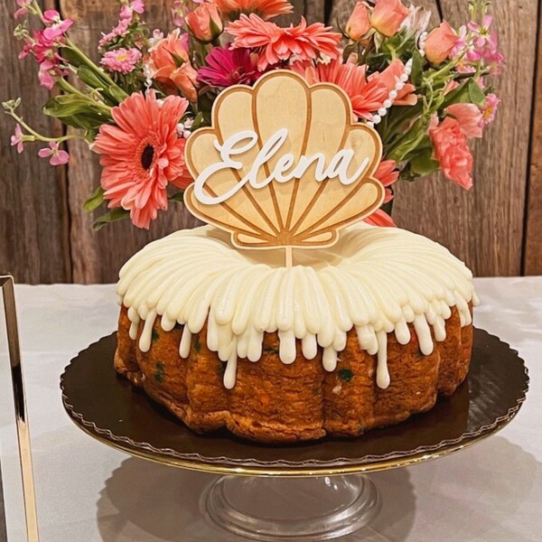 Wooden Shell Custom Cake Topper With Acrylic Name Birthday Cake Topper ...