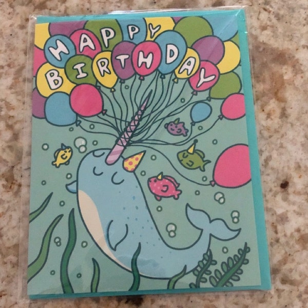 Happy Birthday Narwhal Card, Cute Birthday Card, Kids Birthday - Etsy