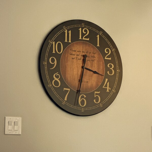 Black & Wood Personalized Wall Clock, Choose From 8 Sizes. Extra QUIET ...