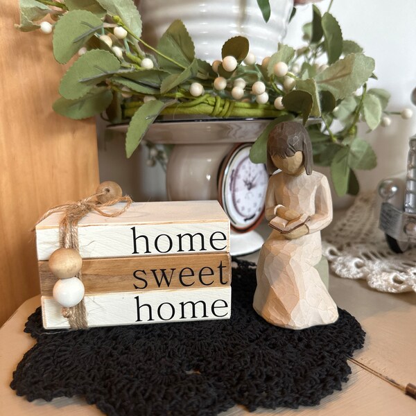 Farmhouse Wood Book Stack/ Home Sweet Home/ Book Bundle/ Tiered Tray ...