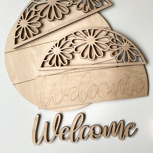 Welcome Daisy Sign, Digital Download, Round Door Hanger Svg, Glowforge ...