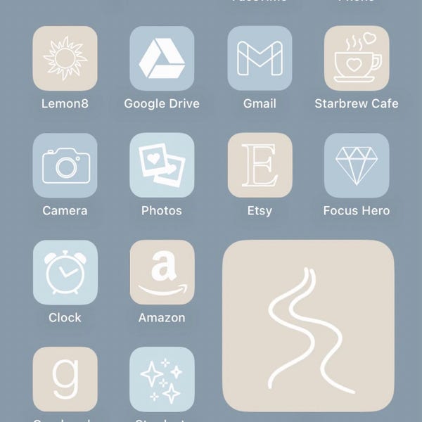 Ios 14 Beach App Icons, Blue Beach Pack Icons, Aesthetic Line Art and ...