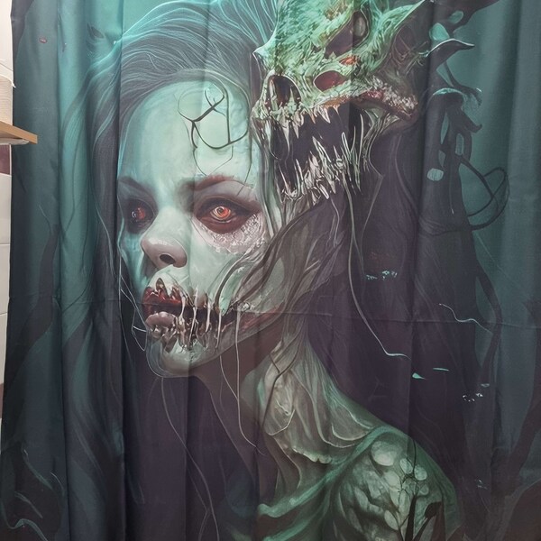 Creepy Demon Shower Curtain, Halloween Demon Skull Decor, Scary Skull ...