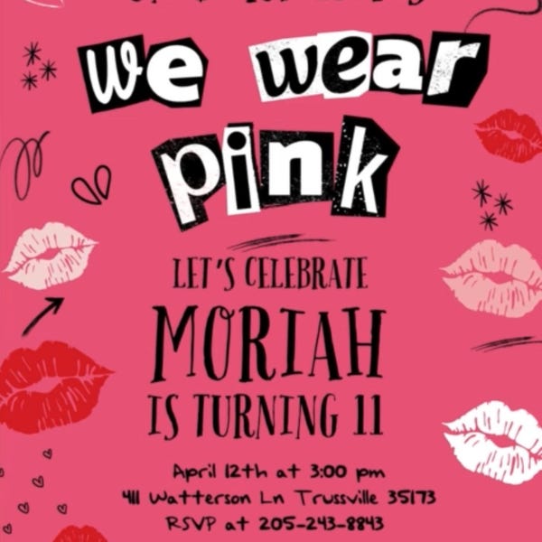 Editable Mean Girls Inspired Birthday Party Invitation Template, Burn ...