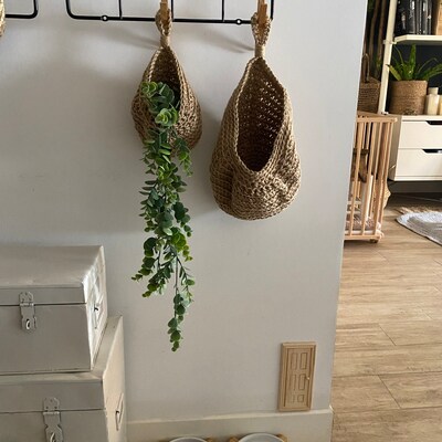 Set of Three Jute Wall Hanging Baskets, Kitchen Storage Basket ...