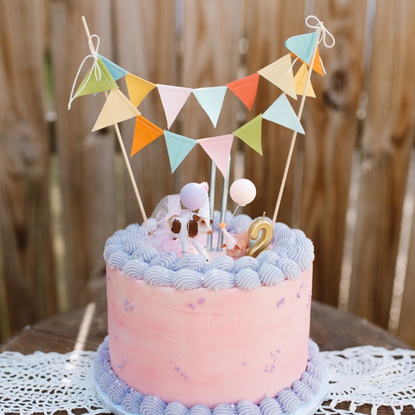 Cake Topper Banner, Solid Colored Pink, Mint, Coral Party Cake Bunting ...