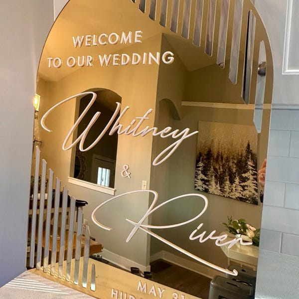 Mirror Gold Wedding Welcome Sign, Acrylic Welcome Sign, Boho Arch ...