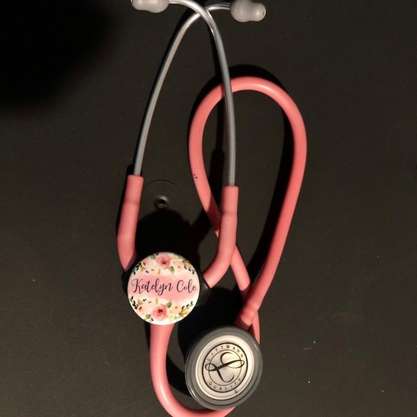 Pink Floral Wreath Stethoscope ID Tag - Cardiology Stethoscope ID Tag ...
