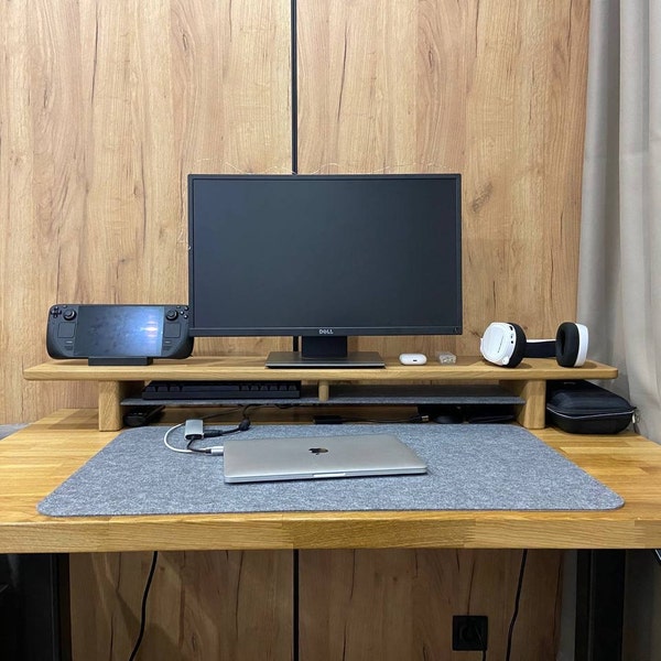 Wood Dual Monitor Stand, Oak Monitor Riser, Desk Shelf, Teacher Gift ... Wood Dual Monitor Stand, Oak Monitor Riser, Desk Shelf, Teacher Gift ...