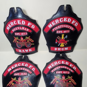 CUSTOM LEATHER Shield Front Patch Plaque Custom Made Leather Fireman ...