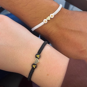 Set of 2 Custom Couple Initial Bracelets With Gold Heart Personalized ...