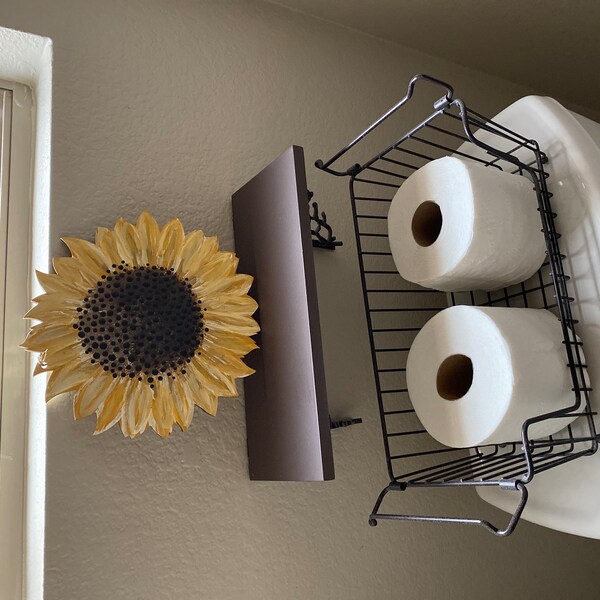 Hand Painted Sunflower Block, Wooden Sunflower Shelf Sitter, Red ...