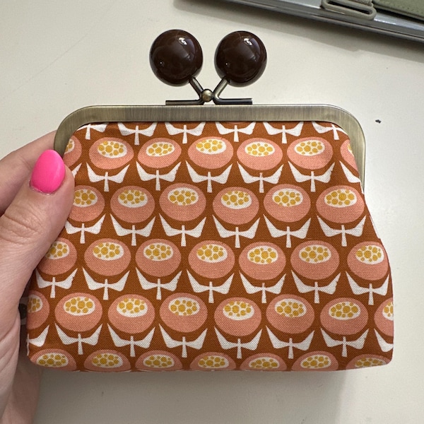 Metal Frame Coin Purse With Color Bobbles - Pearly Dark Orange - Color ...