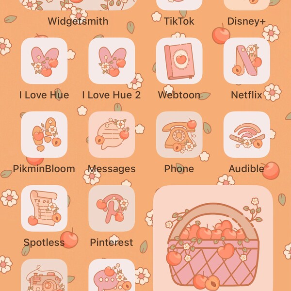 Peach Ios 14 Icons, Cottagecore Peach App Icons, Summer Aesthetic Ios14 ...